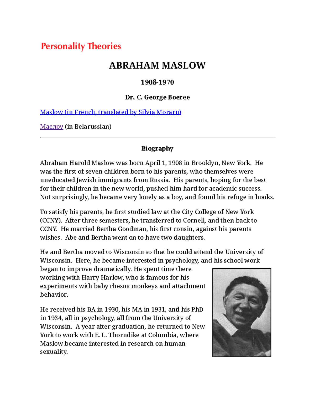 Maslow's Hierarchy of Needs: A Comprehensive Biography and Analysis ...