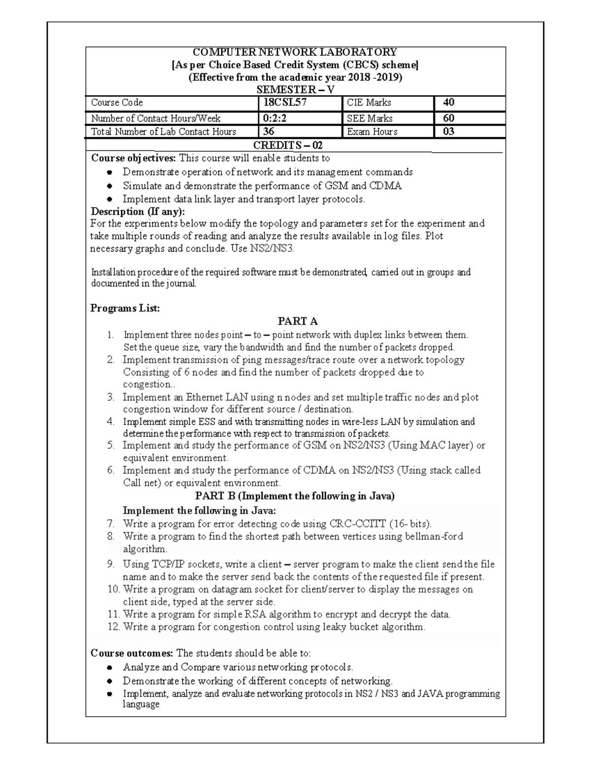 Cn Lab Computer Networks Lab Manual Computer Network Laboratory [as Per Choice Based Credit