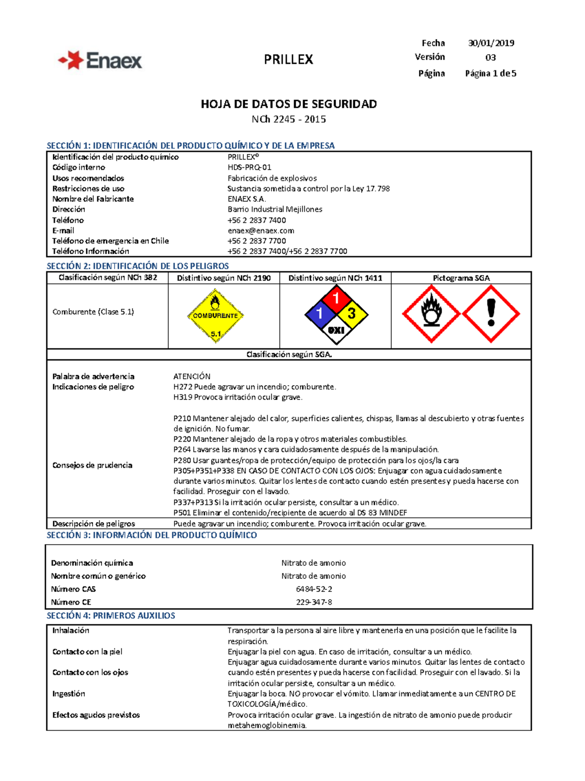 MSDS NALD - Prillex - Enaex - PRILLEX Versión 03 Página Página 1 de 5 ...