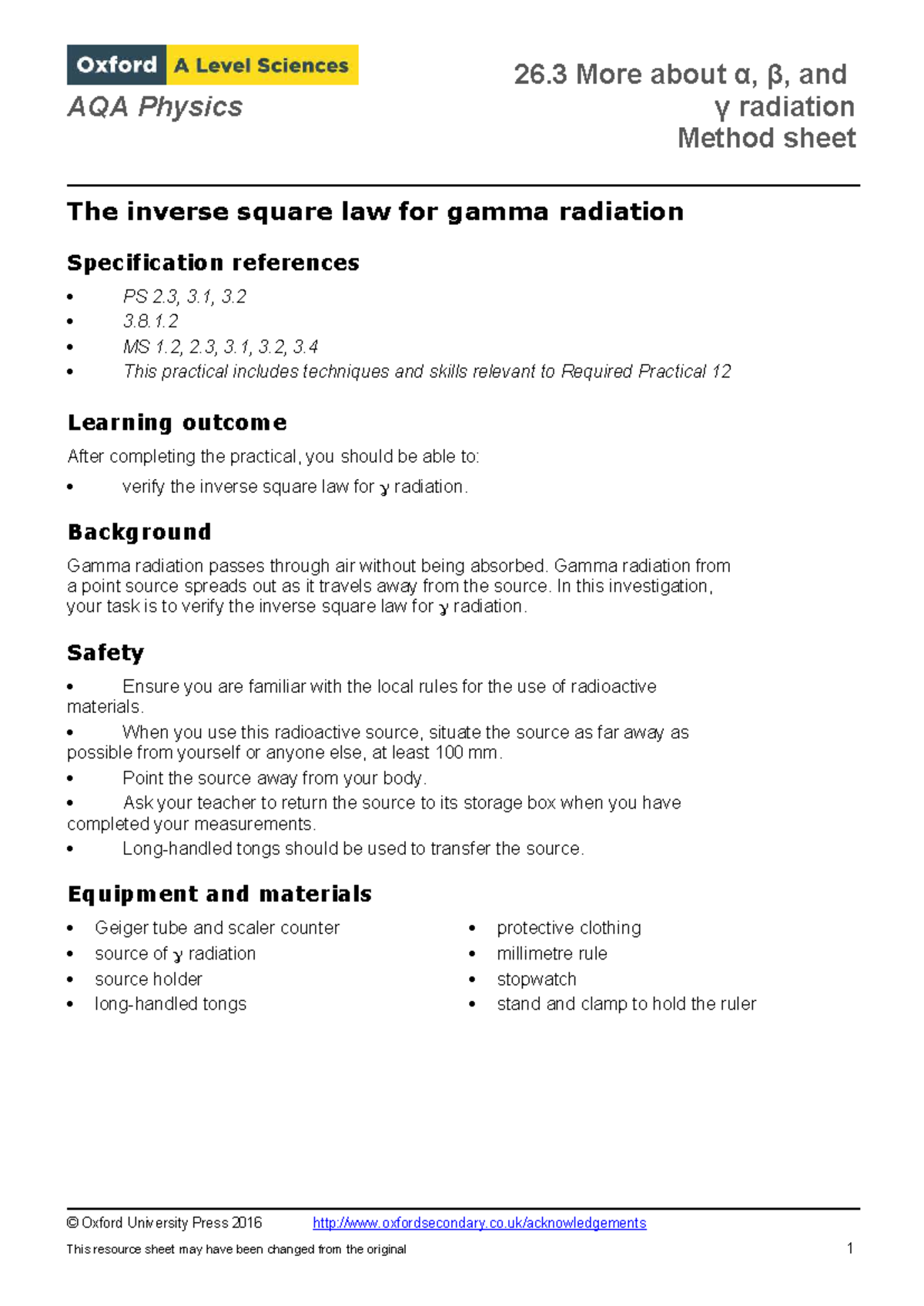 AQA Physics 26.3 Practical: Verifying Inverse Square Law for Radiation ...