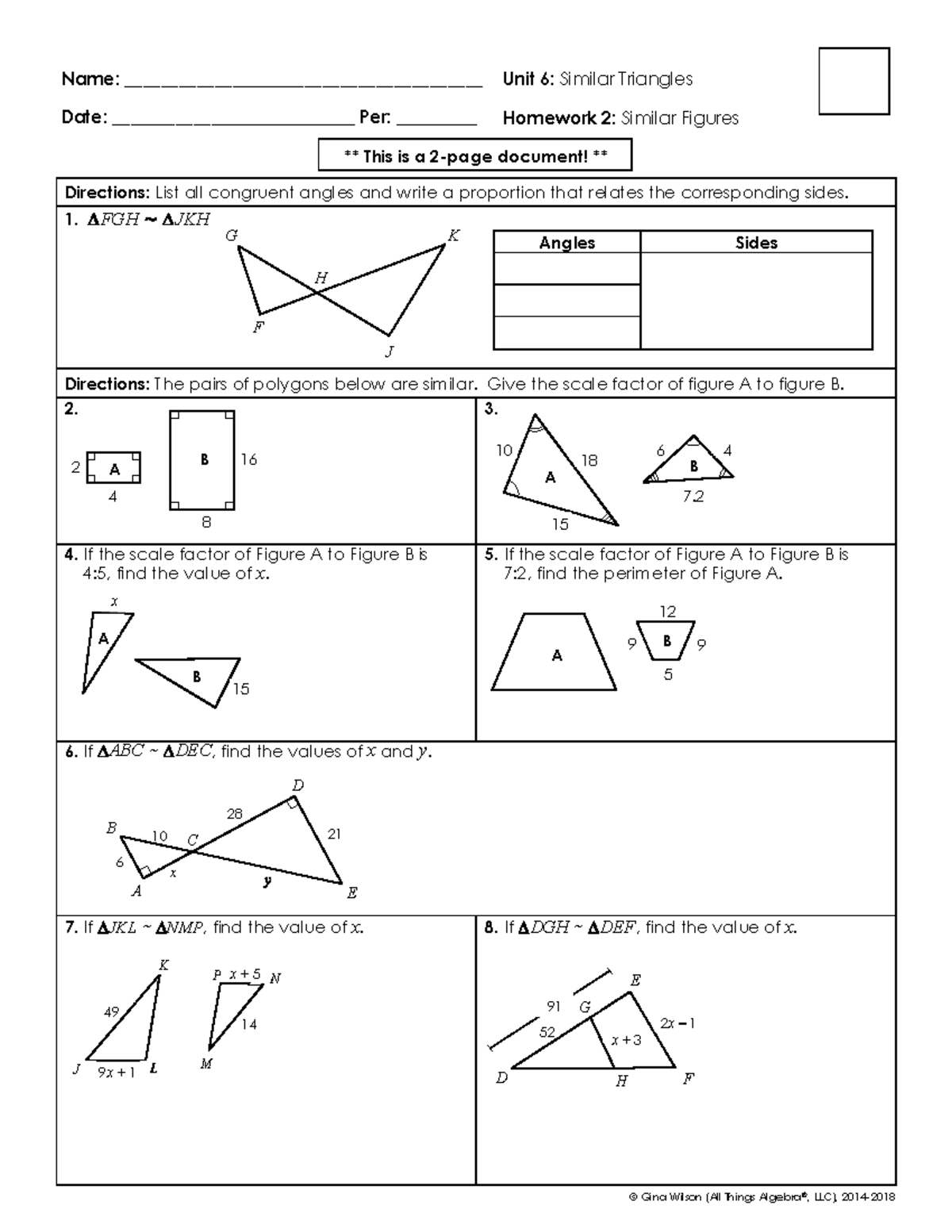 Unit 6: Homework 2 - Similar Figures & Triangles Analysis - Studocu