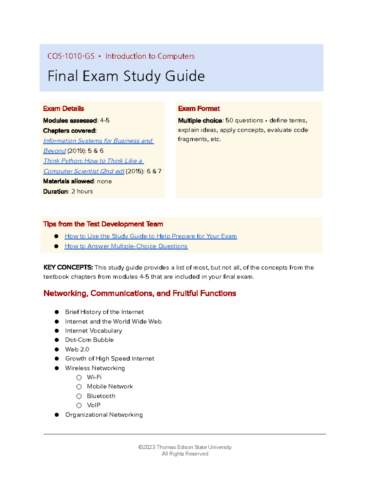 Final Exam Study Guide COS-1010GS-jul23 - COS-1010-GS • Introduction to ...