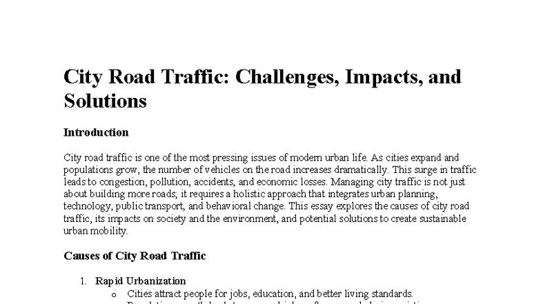 City Traffic Challenges & Solutions: A Comprehensive Overview - Studocu