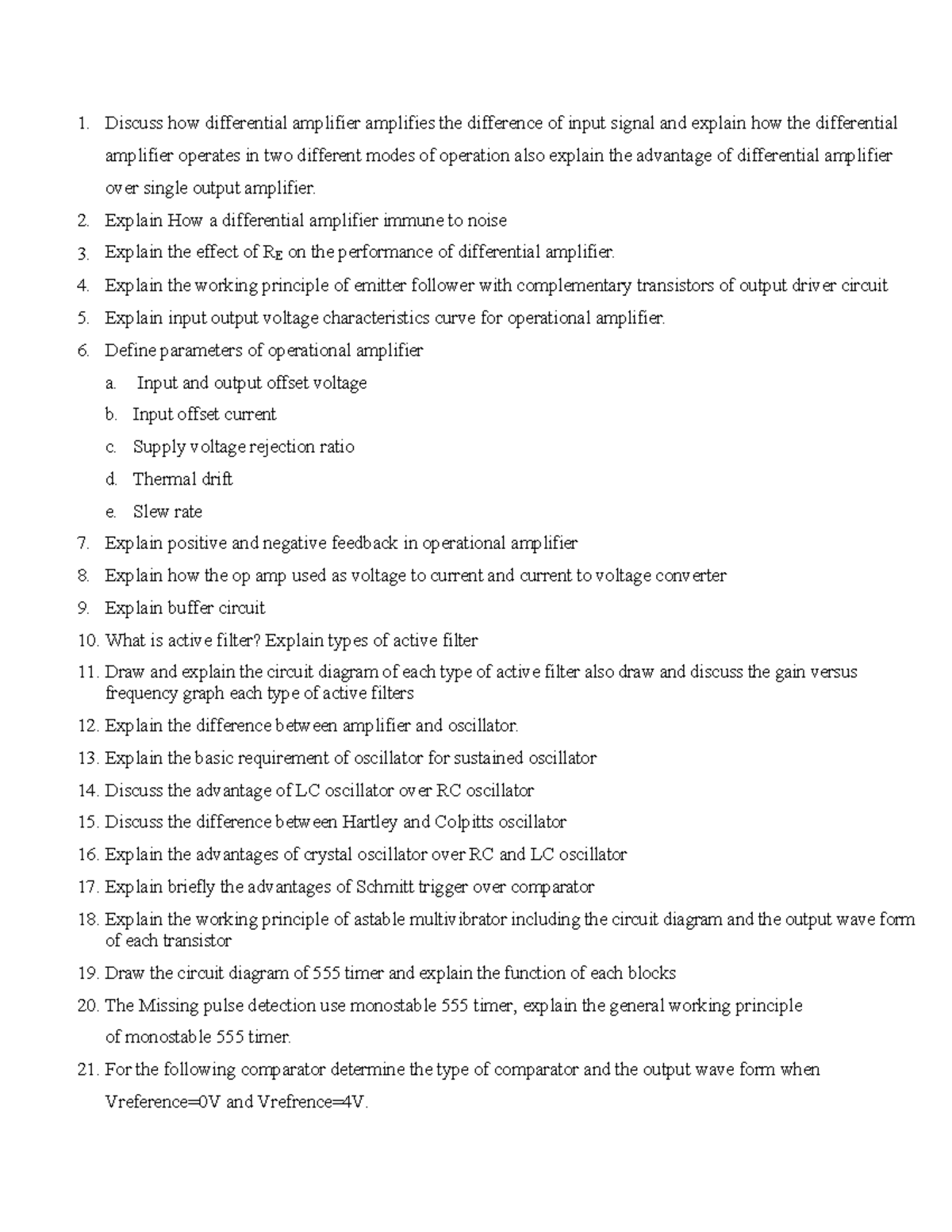 Worksheet - Differential Amplifiers & Operational Amplifiers Concepts ...