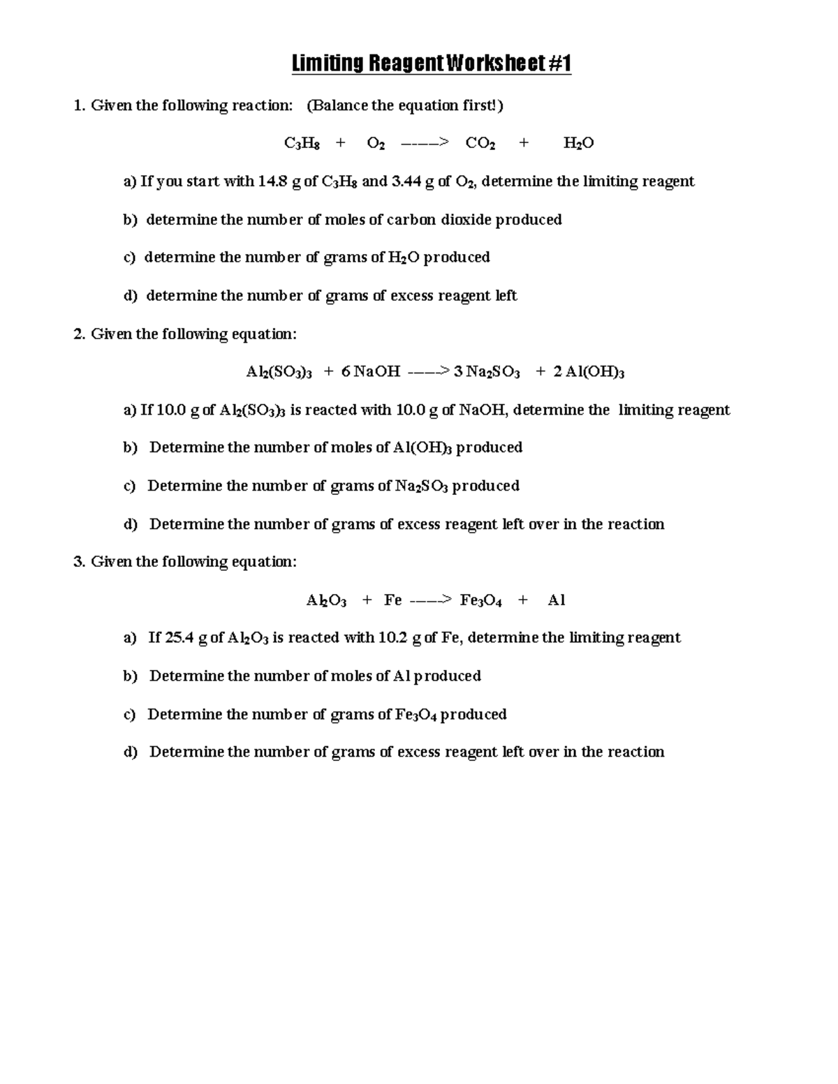 Limiting Reagent Worksheet 2: Calculations and Analysis - Studocu