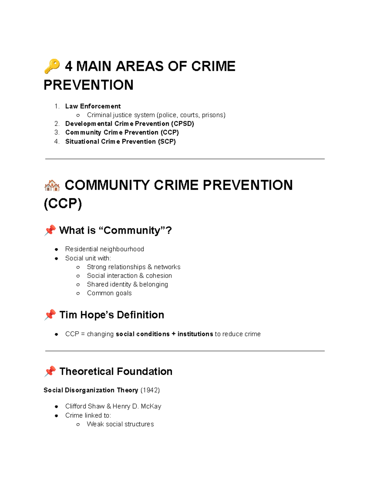 4 MAIN AREAS OF CRIME PREVENTION: CCP & SCP Insights - Studocu
