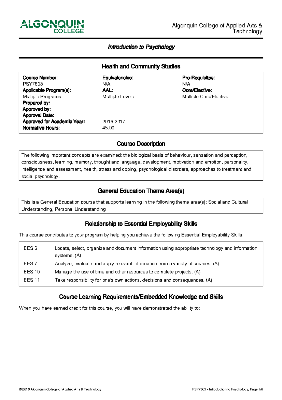 Gen. Eds. Introduction to Psychology - Introduction to Psychology ...