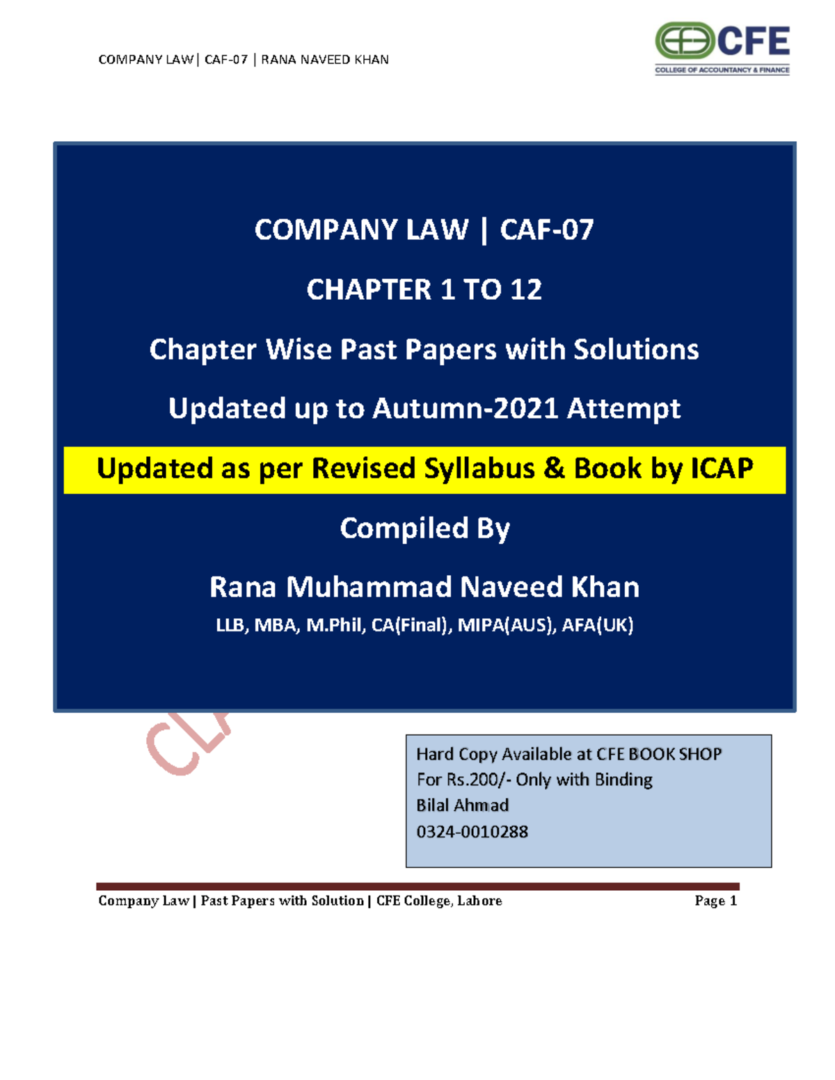 Claw Past Papers with Solutions A21 - COMPANY LAW | CAF- CHAPTER 1 TO ...