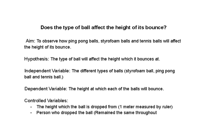 Year 8 Science Investigation: Effect of Ball Type on Bounce Height ...