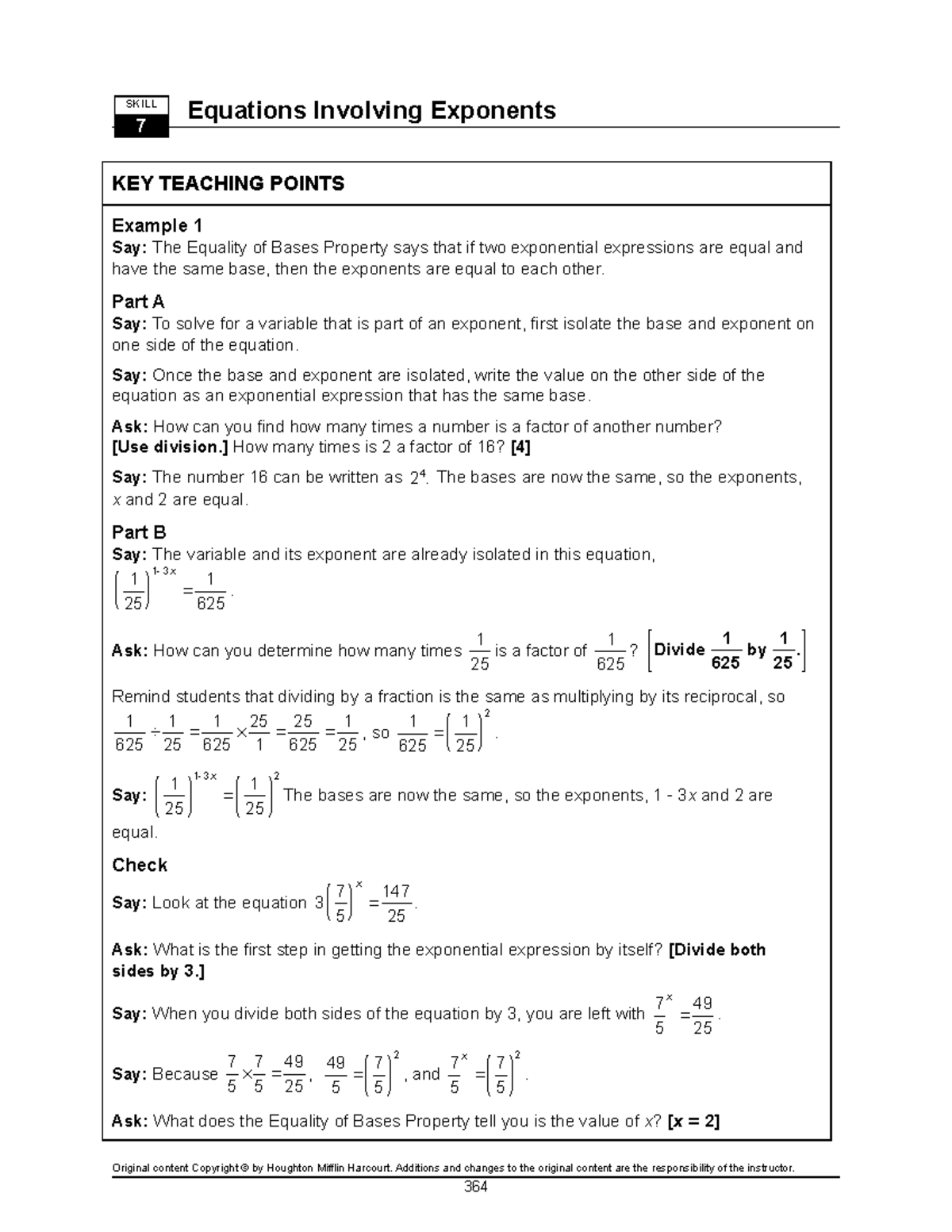 NA Skills TG U6M16 TE - Equations Involving Exponents ####### KEY ...