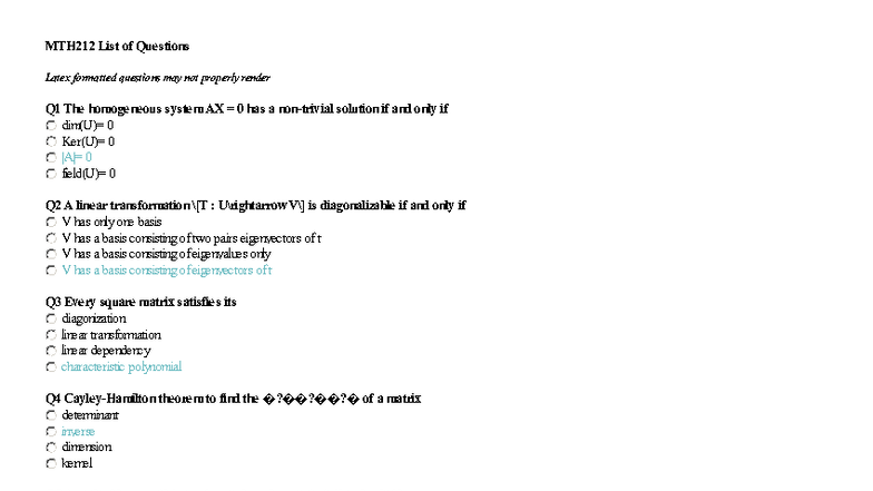 MTH212 - Comprehensive Guide to Linear Transformations and Eigenvalues ...
