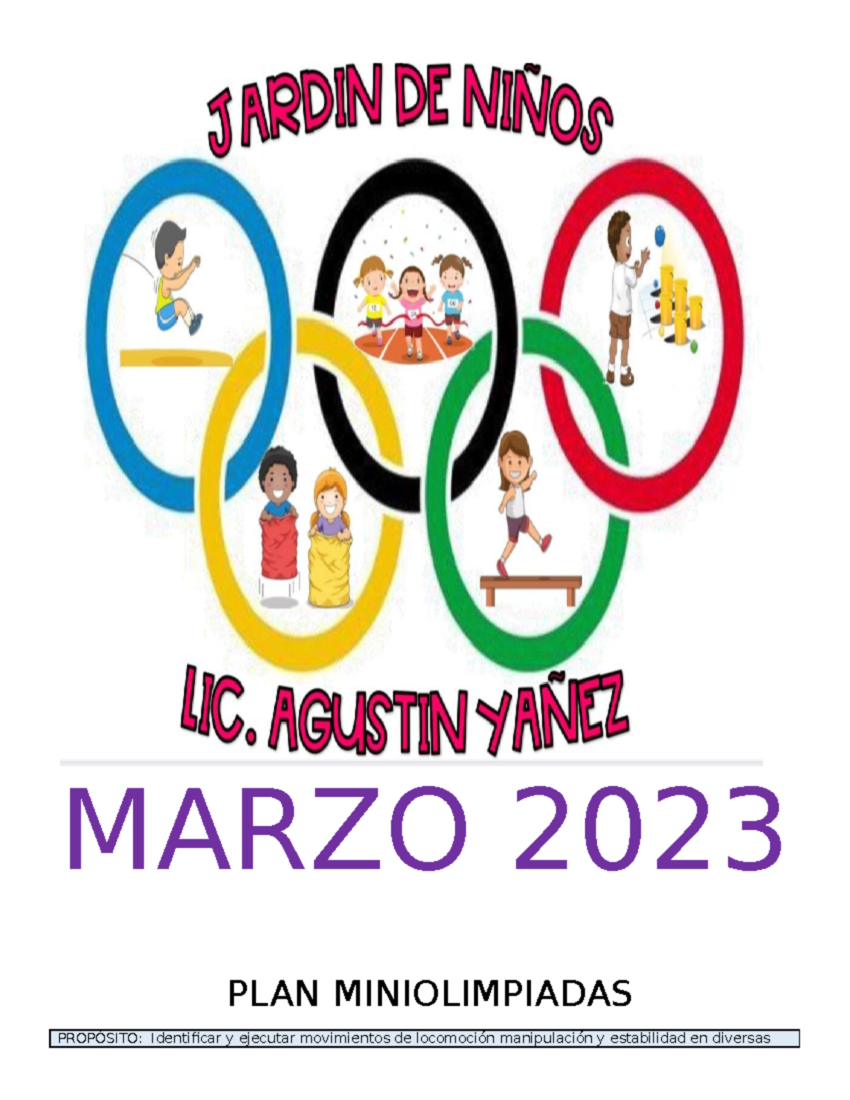 Plan de Miniolimpiadas Marzo 2023 - Proyecto Escolar - Studocu