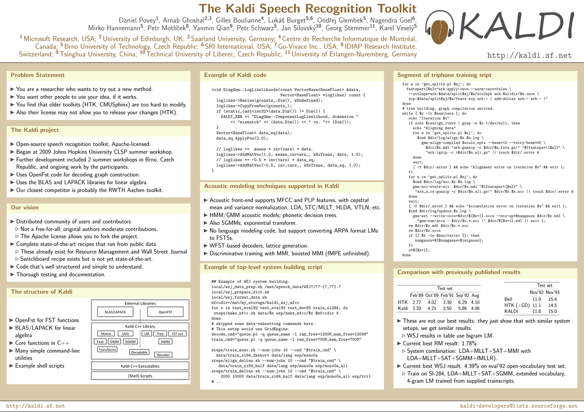 Kaldi-poster - random bullshit go - The Kaldi Speech Recognition Toolkit Daniel Povey 1 , Arnab ...