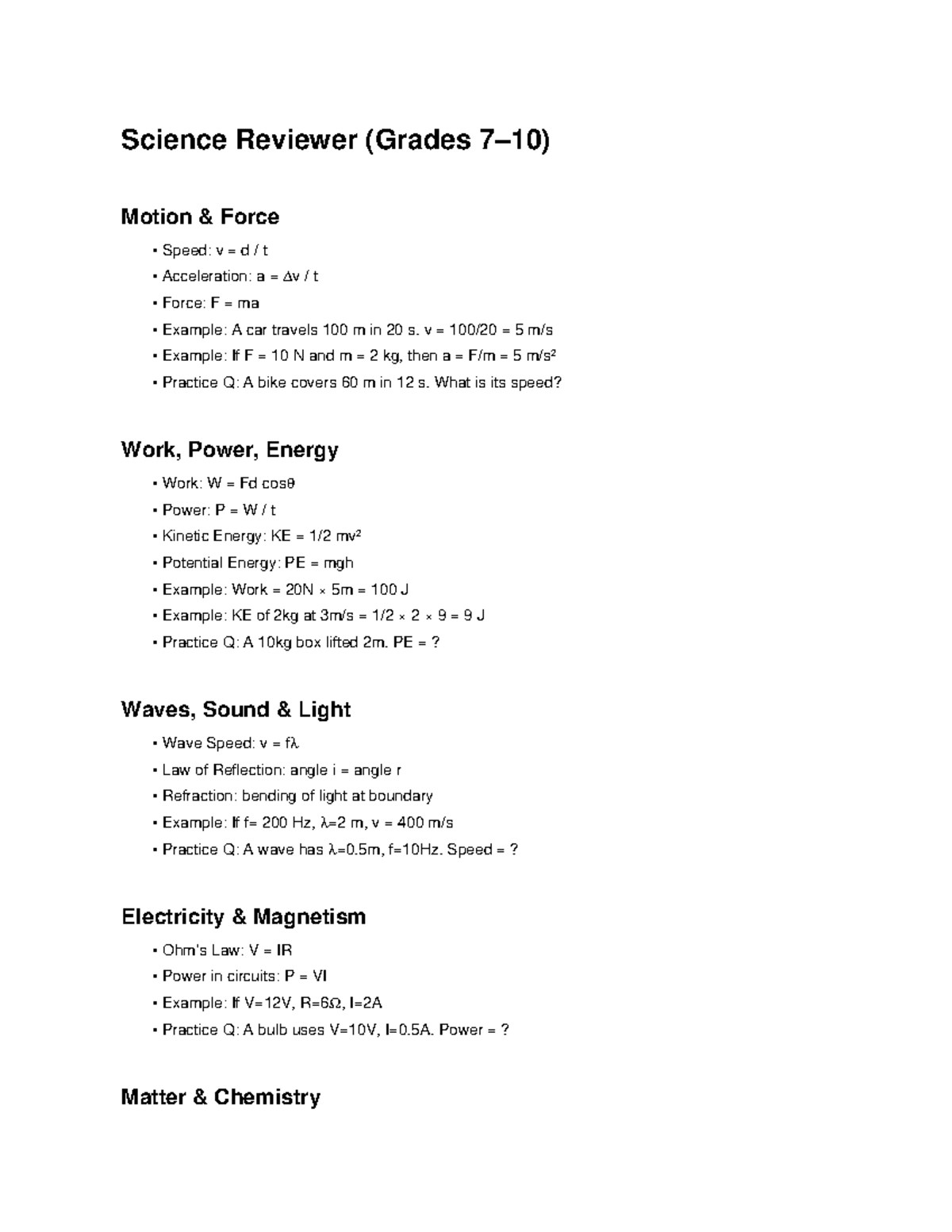 Science Reviewer for Grades 7-10: Motion, Energy, Waves & Electricity ...