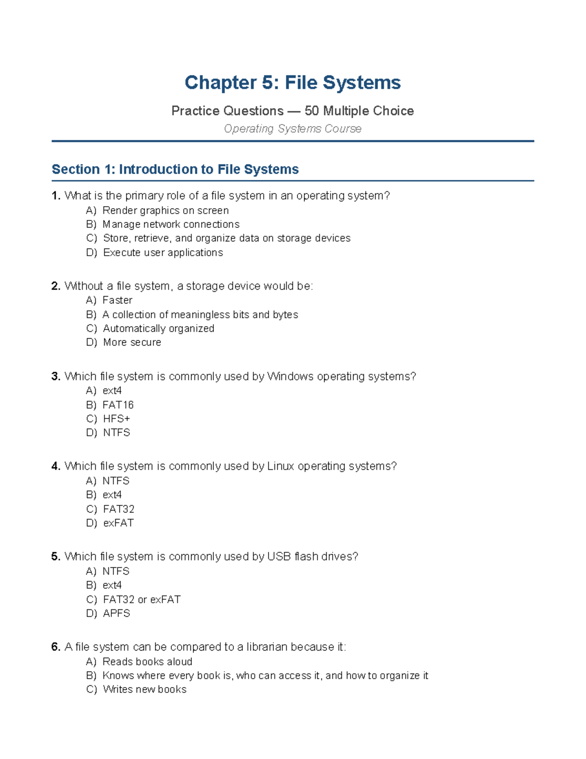 Chapter 5: File System Practice Questions for Operating Systems - Studocu
