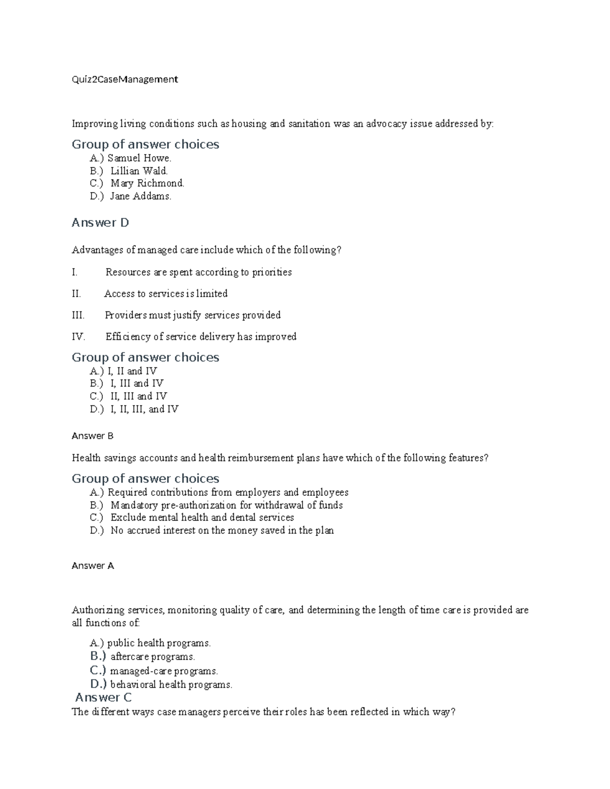 Quiz2Case Management - Questions from practice quiz that appear on ...