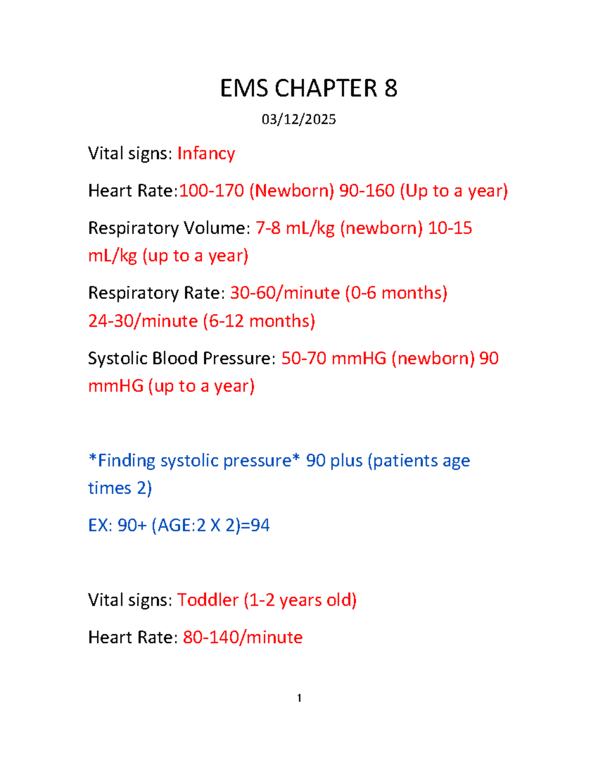 Chapter 8 Life Span Development - EMS CHAPTER 8 03/12/ Vital signs ...
