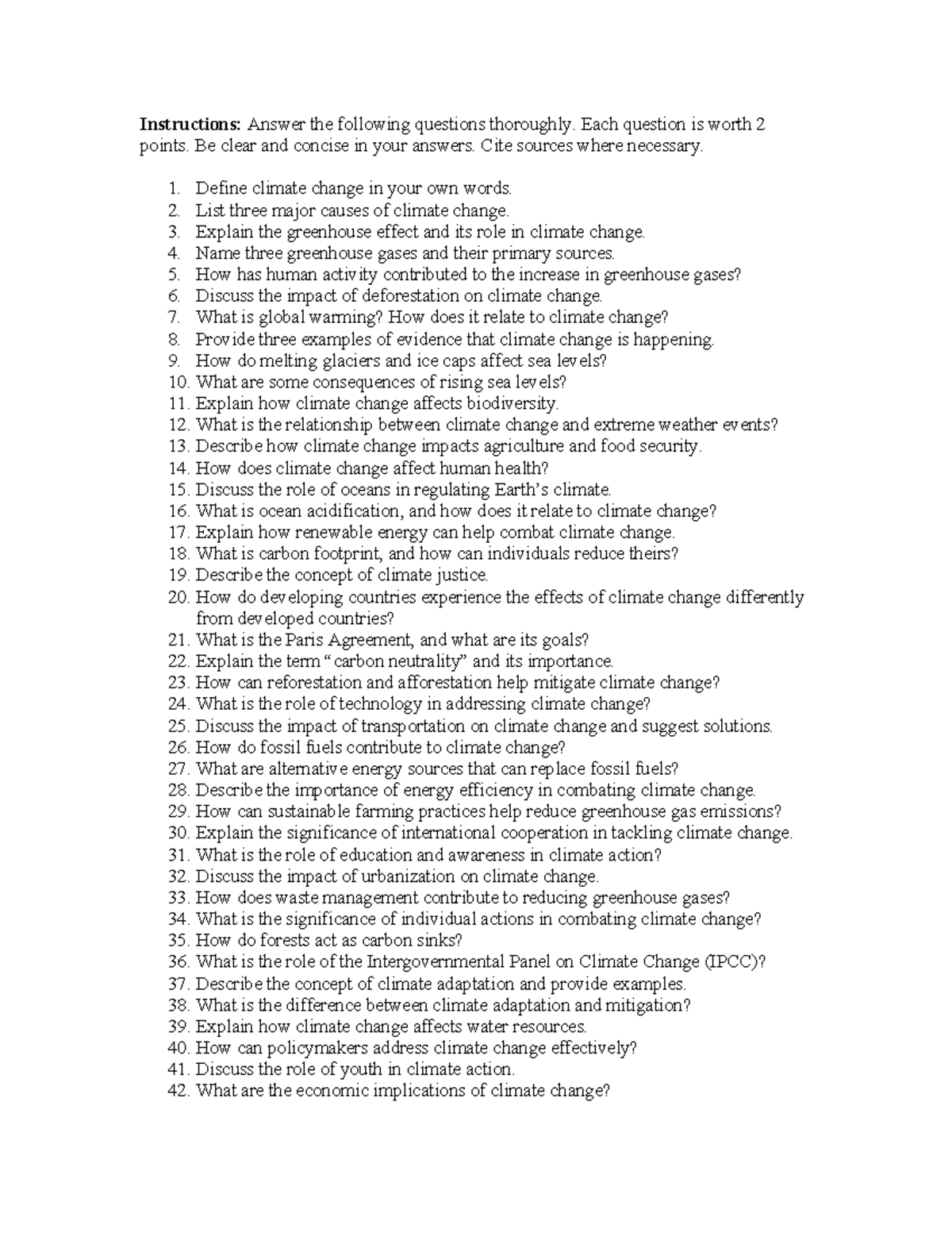 Climate Change Assignmentcomputer - Instructions: Answer the following ...