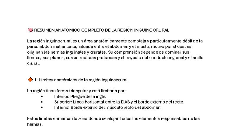 Resumen Anatómico de la Región Inguinocrural y Esófago - Studocu