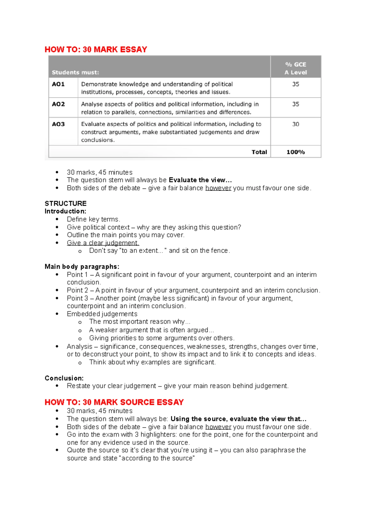 Revision Checklists Edexcel A Level - Revision Checklist – Paper 1 (UK Politics & Core Political ...