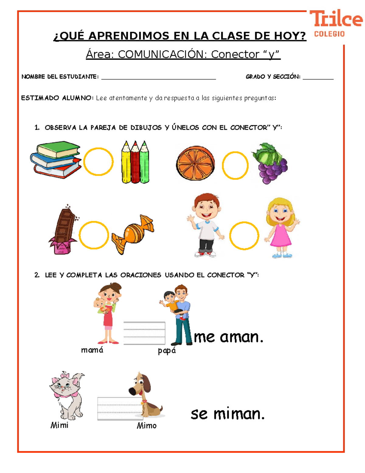 COMU - Conector “Y” - Actividades para Primer Grado - Studocu