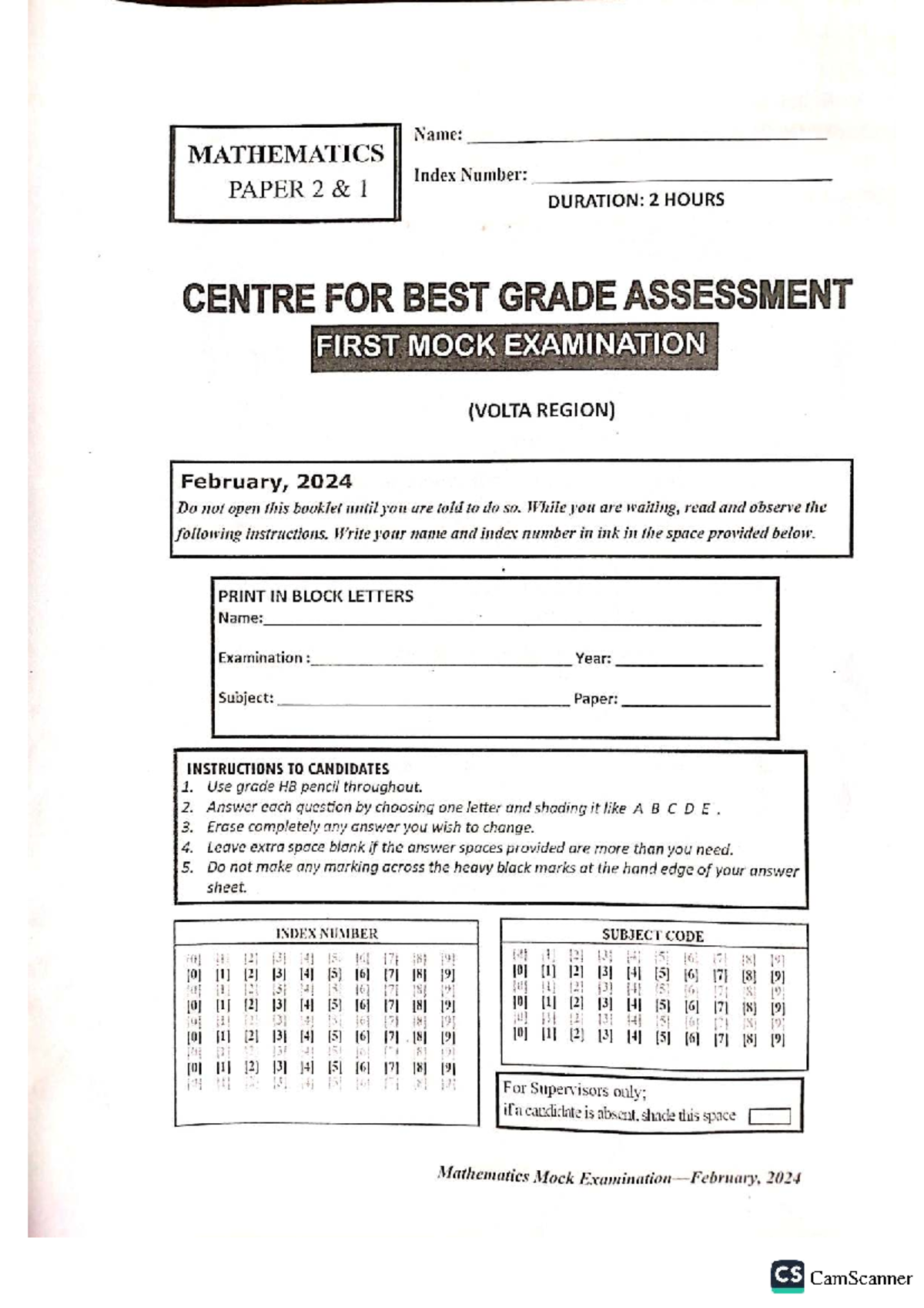 Mathematics Mock Exam Paper 2 (CS) - February 2024 - Studocu