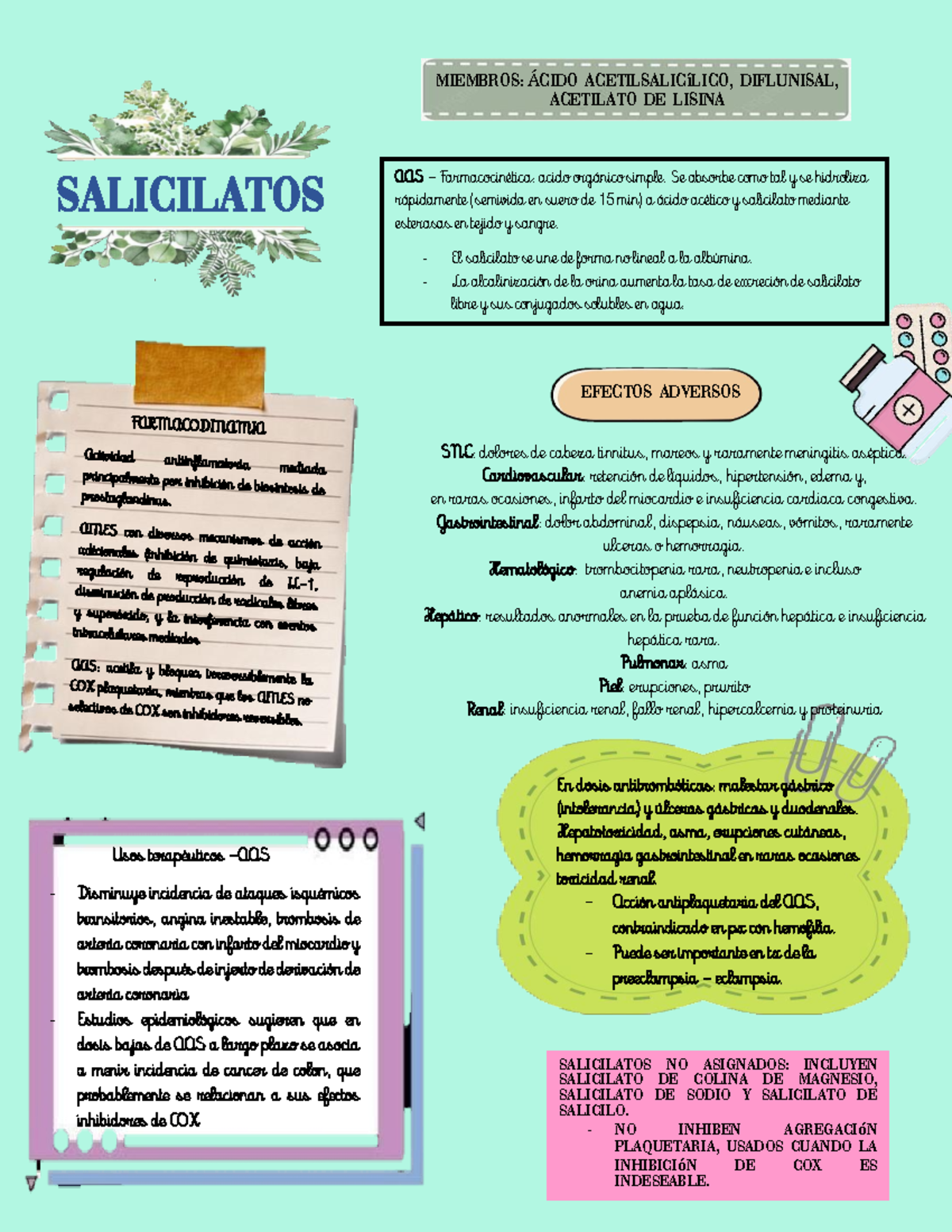 Aines Salicilatos - Infografía - SALICILATOS MIEMBROS: Ácido ...