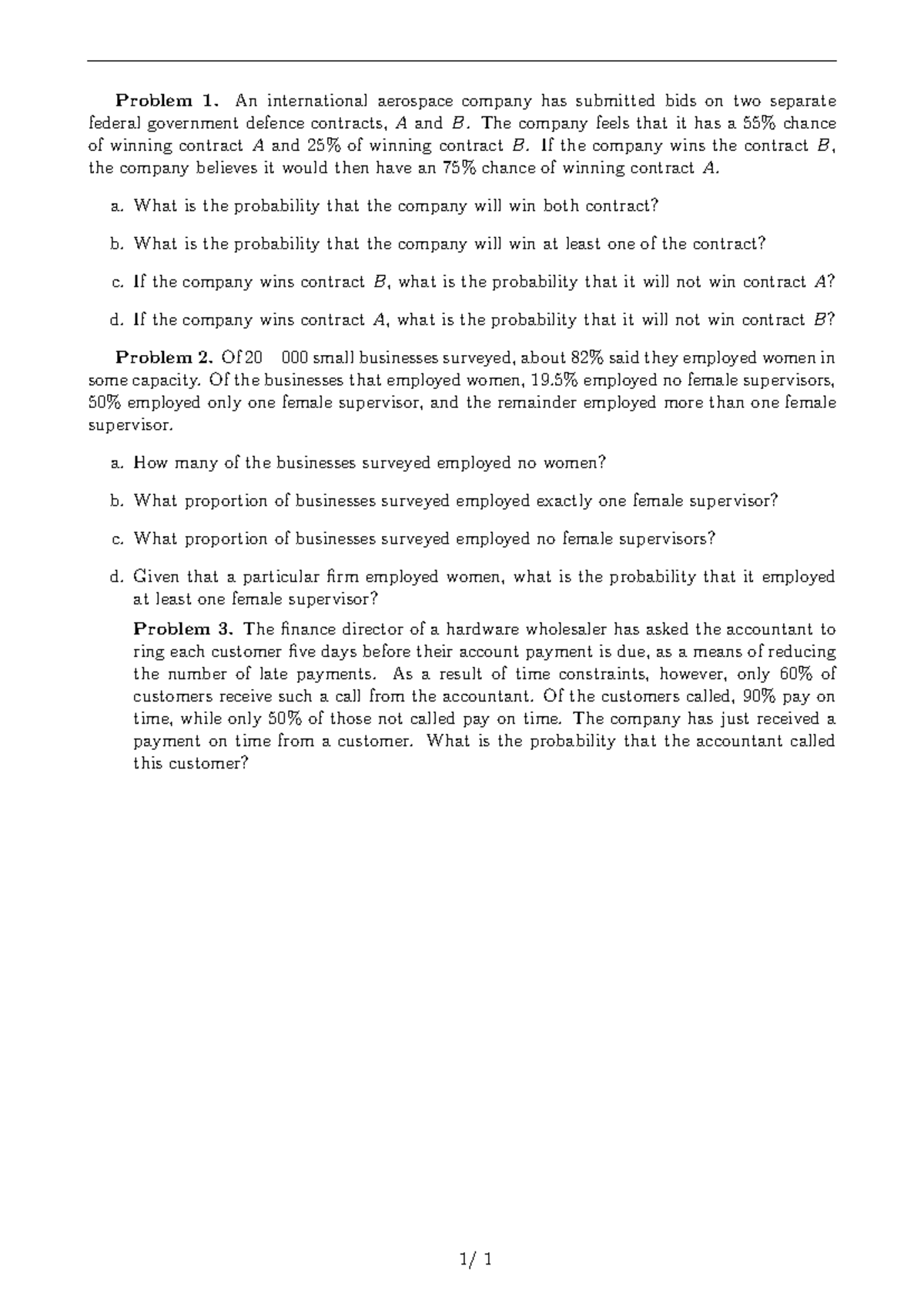 Exercise 56 - MAT1004: Probability Problems on Contracts and Employment ...