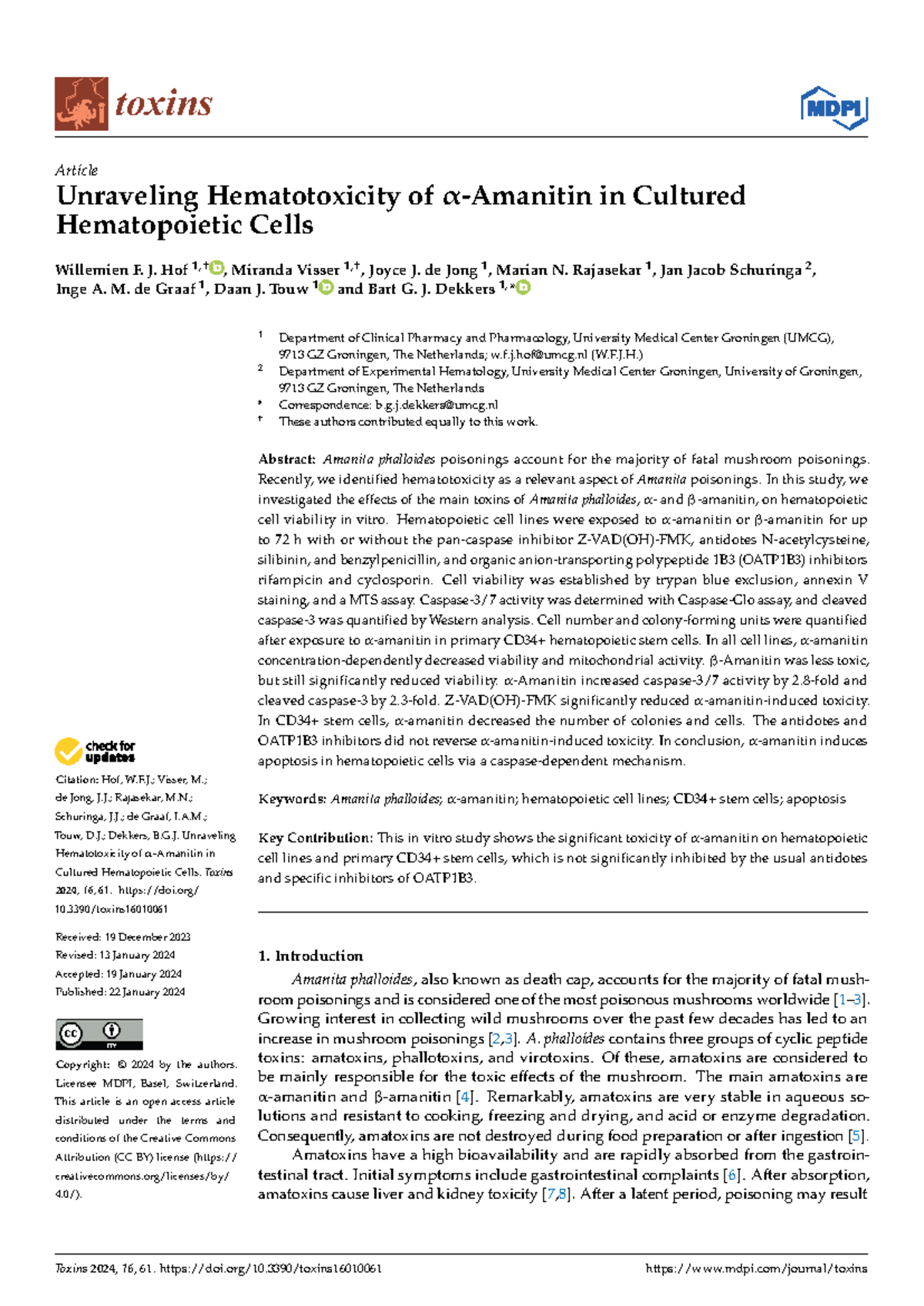 Toxins 2024: Hematotoxicity of Amanita Phalloides in Hematopoietic ...