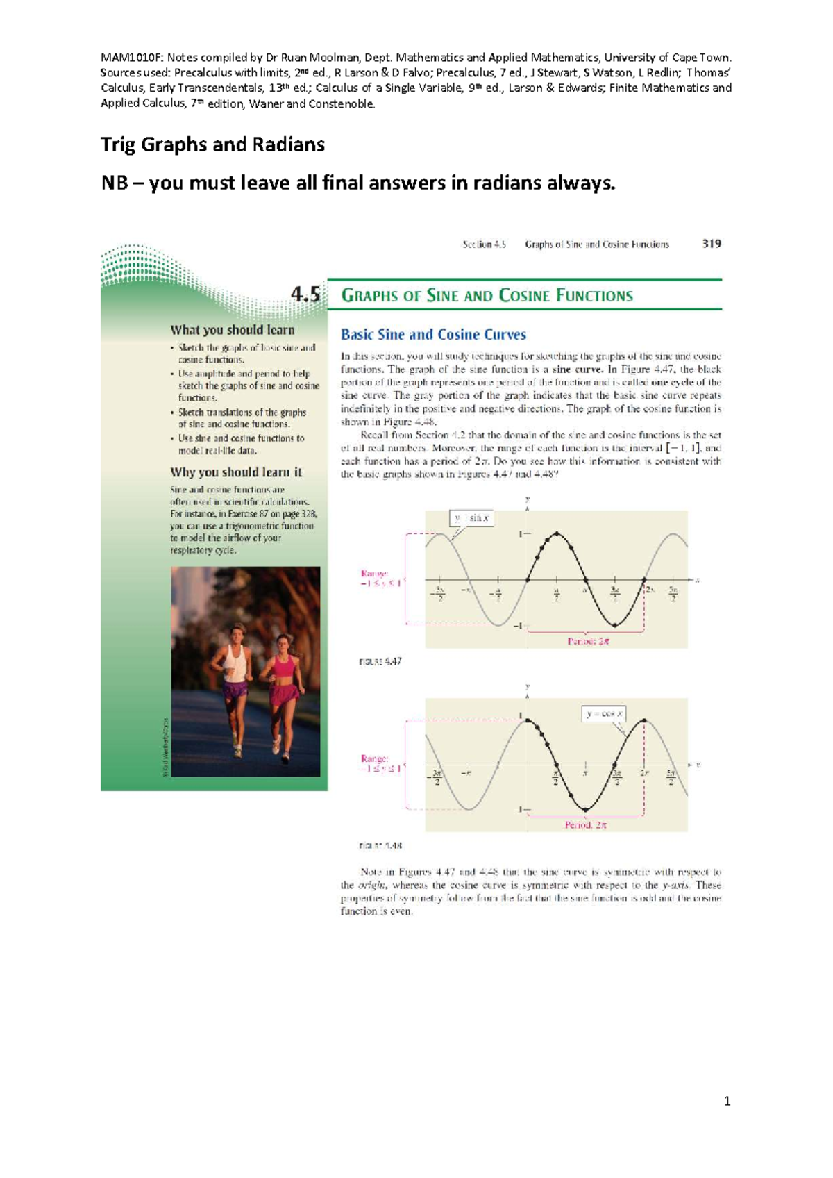 Trig Graphs & Radians - Summary Notes for Precalculus Course - Studocu
