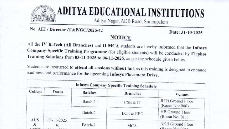 Infosys Training Programme for IV B.Tech & II MCA Students - Studocu