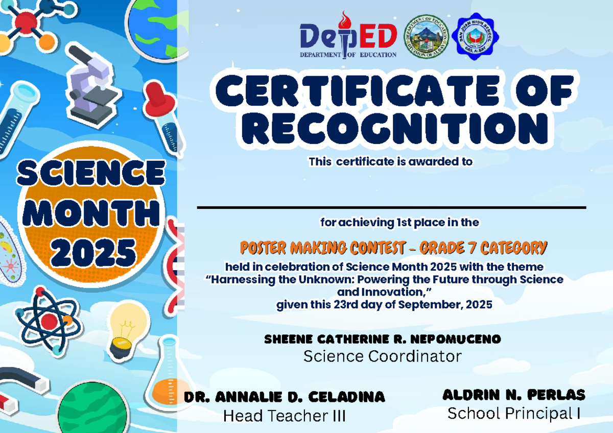 Certificates of Recognition for Science Month 2025 Activities - Studocu