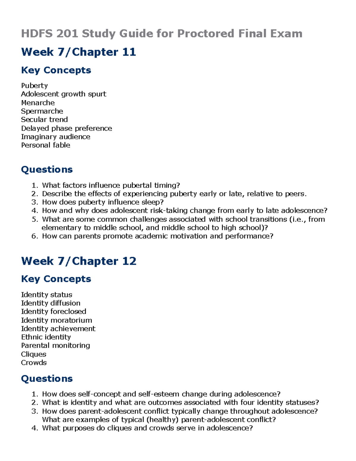 HDFS 201 Final Exam Study Guide: Key Concepts & Questions - Studocu