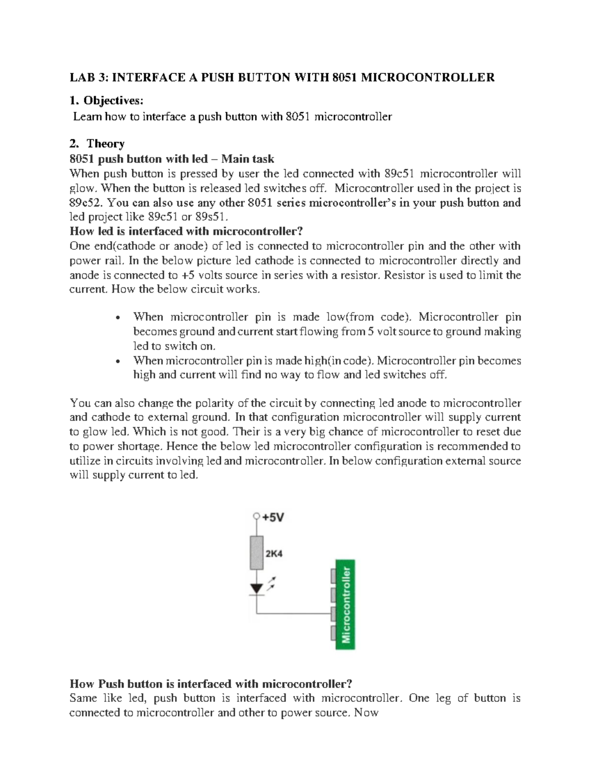 LAB 3: Interfacing a Push Button with 8051 Microcontroller - Studocu
