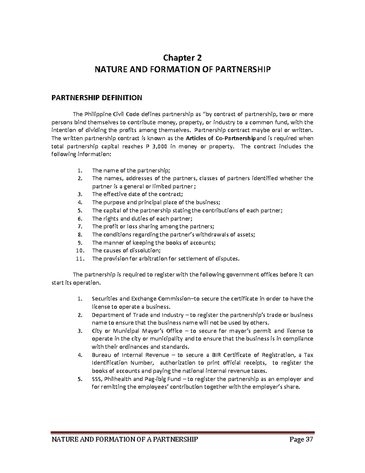 Partnership formation - Chapter 2 NATURE AND FORMATION OF PARTNERSHIP ...