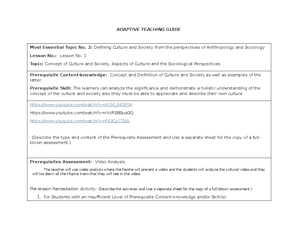 Adaptive Teaching Guide: Culture and Society in Anthropology ...