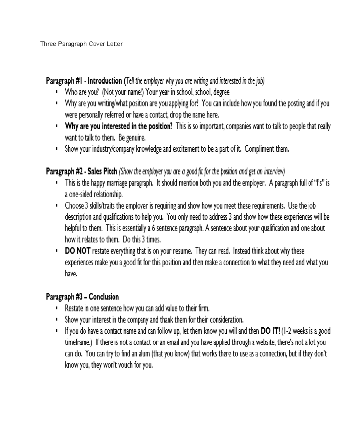 The Paragraphs... - Paragraph structure - Three Paragraph Cover Letter ...