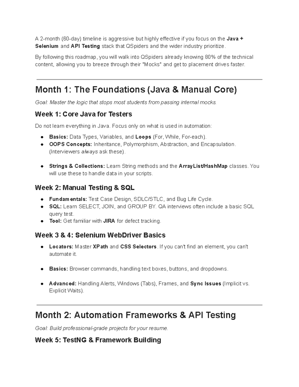 Software Testing Roadmap: Java Selenium & API (QSpiders) - Studocu