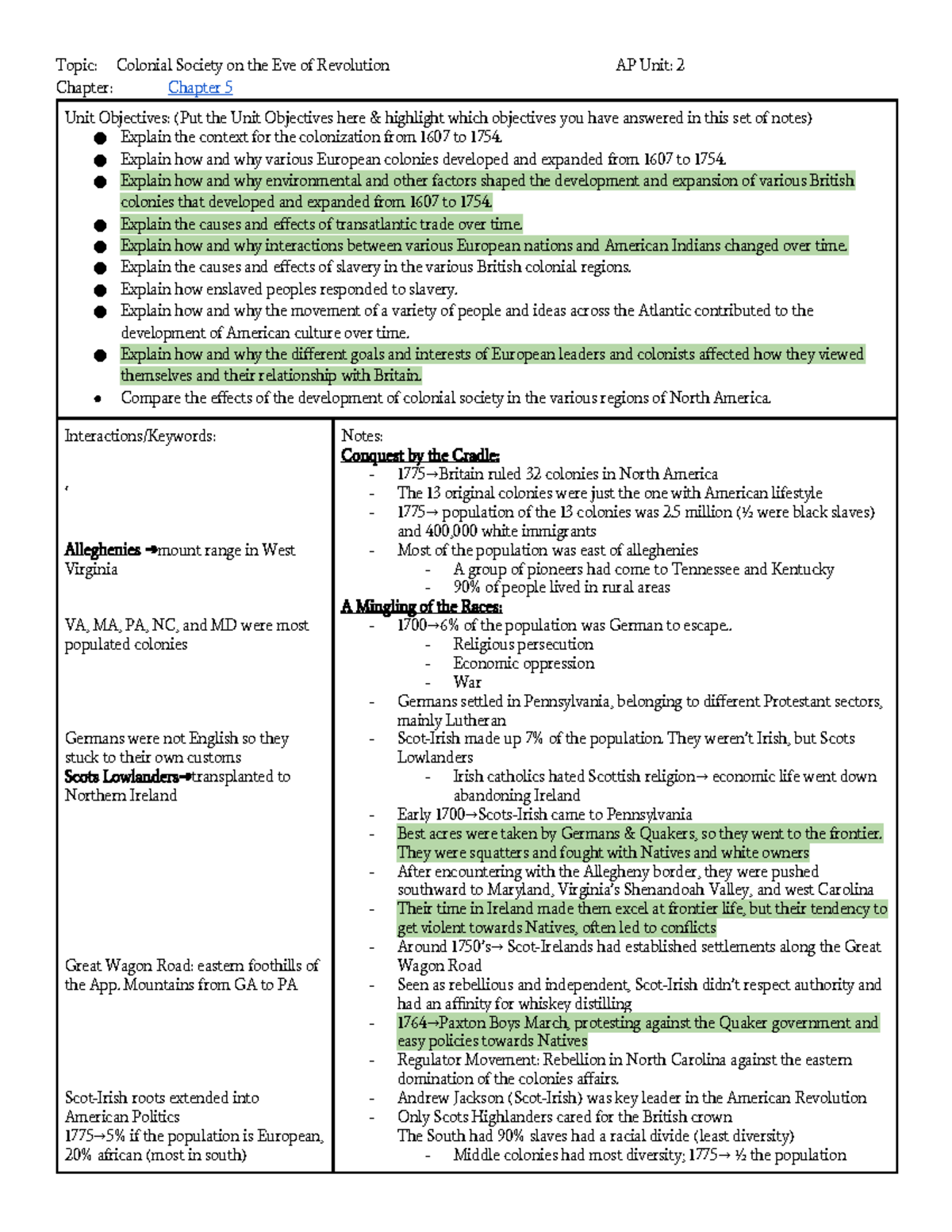 Colonial Society on the Eve of Revolution: APUSH Unit 2 Notes - Studocu