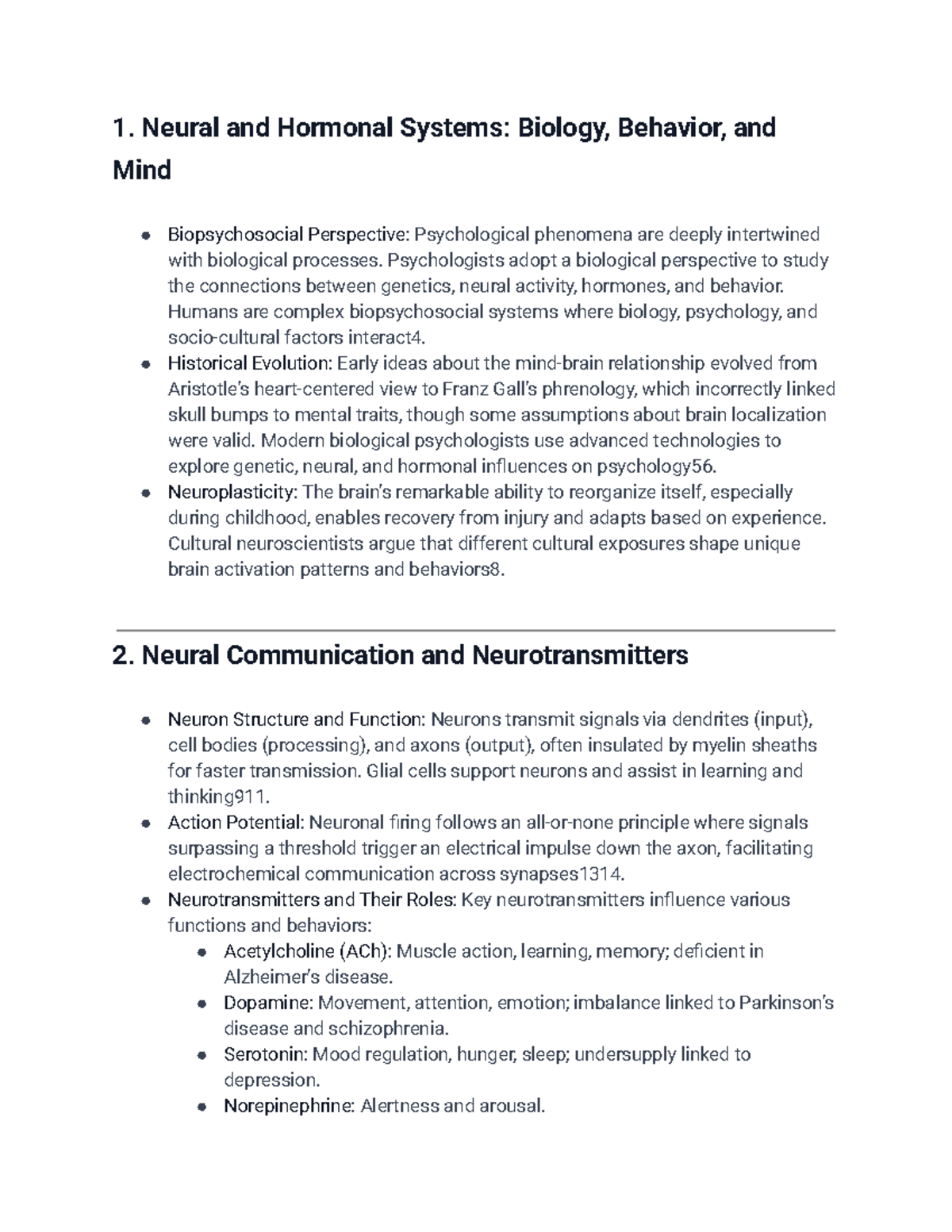 Psychology Lecture Notes: Neural and Hormonal Systems (CH 2) - Studocu