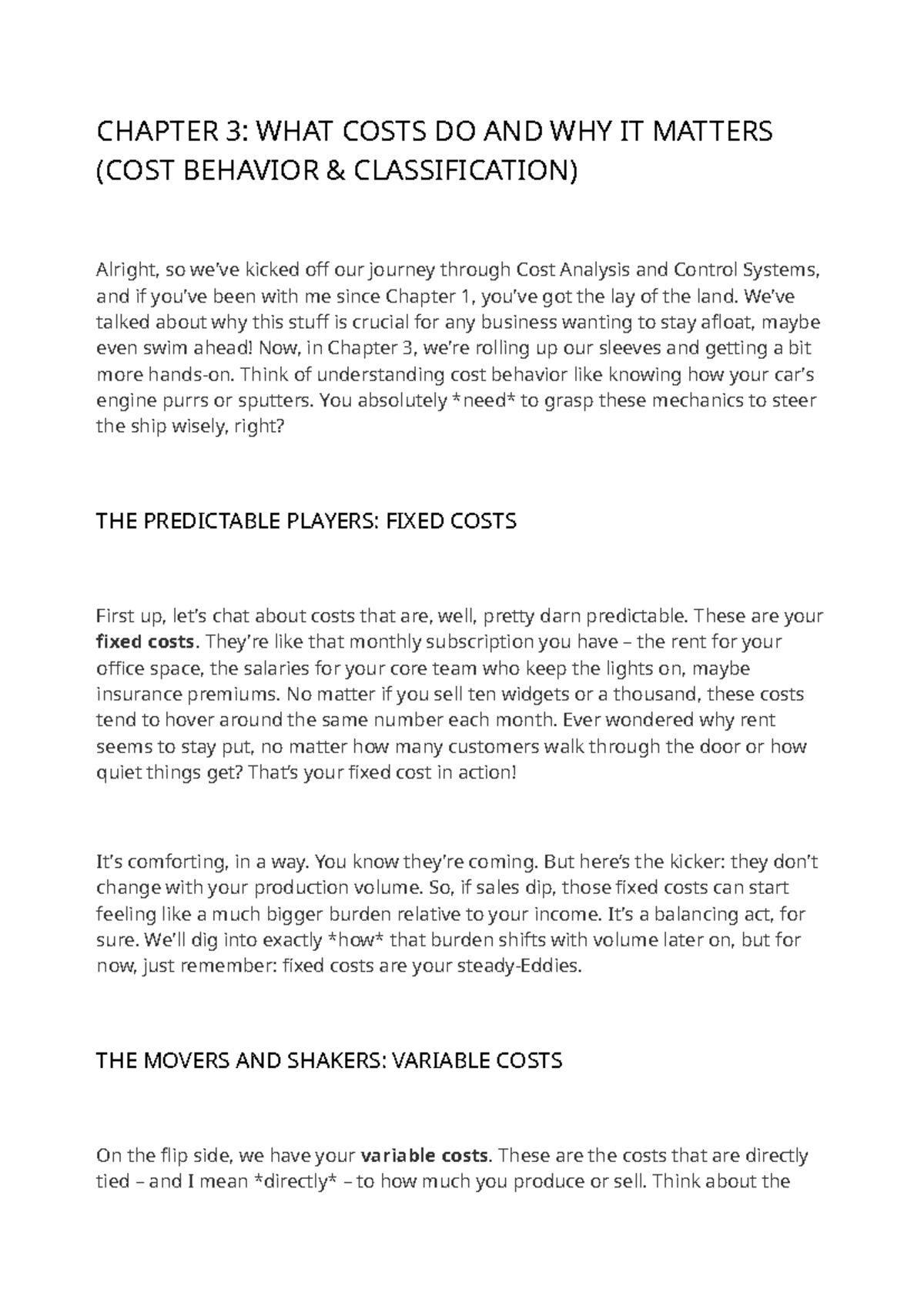 CHAPTER 3: UNDERSTANDING COST BEHAVIOR (COST BEHAVIOR CLASSIFICATION ...
