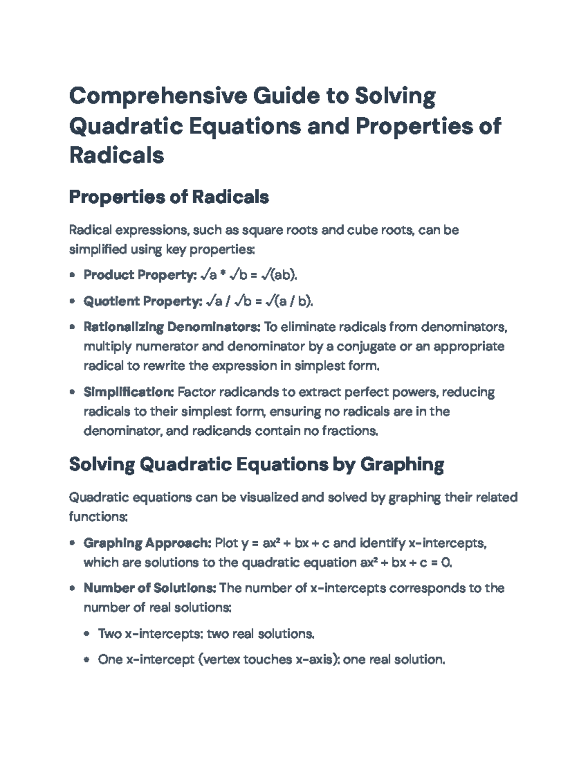 Comprehensive Guide to Quadratic Equations & Radicals (MATH 101) - Studocu