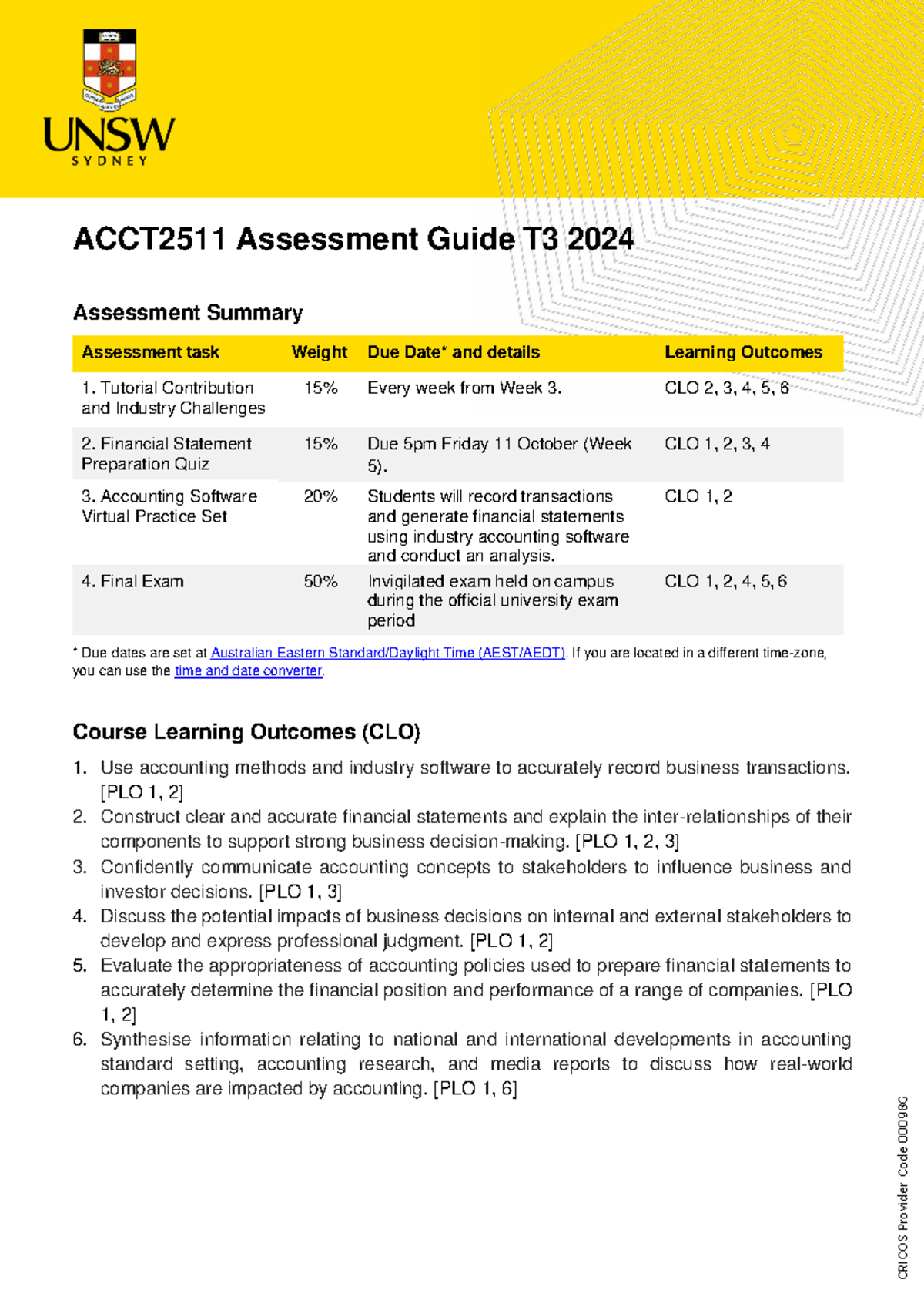 ACCT2511 T3 2024 Assessment Guide: Tasks & Learning Outcomes - Studocu