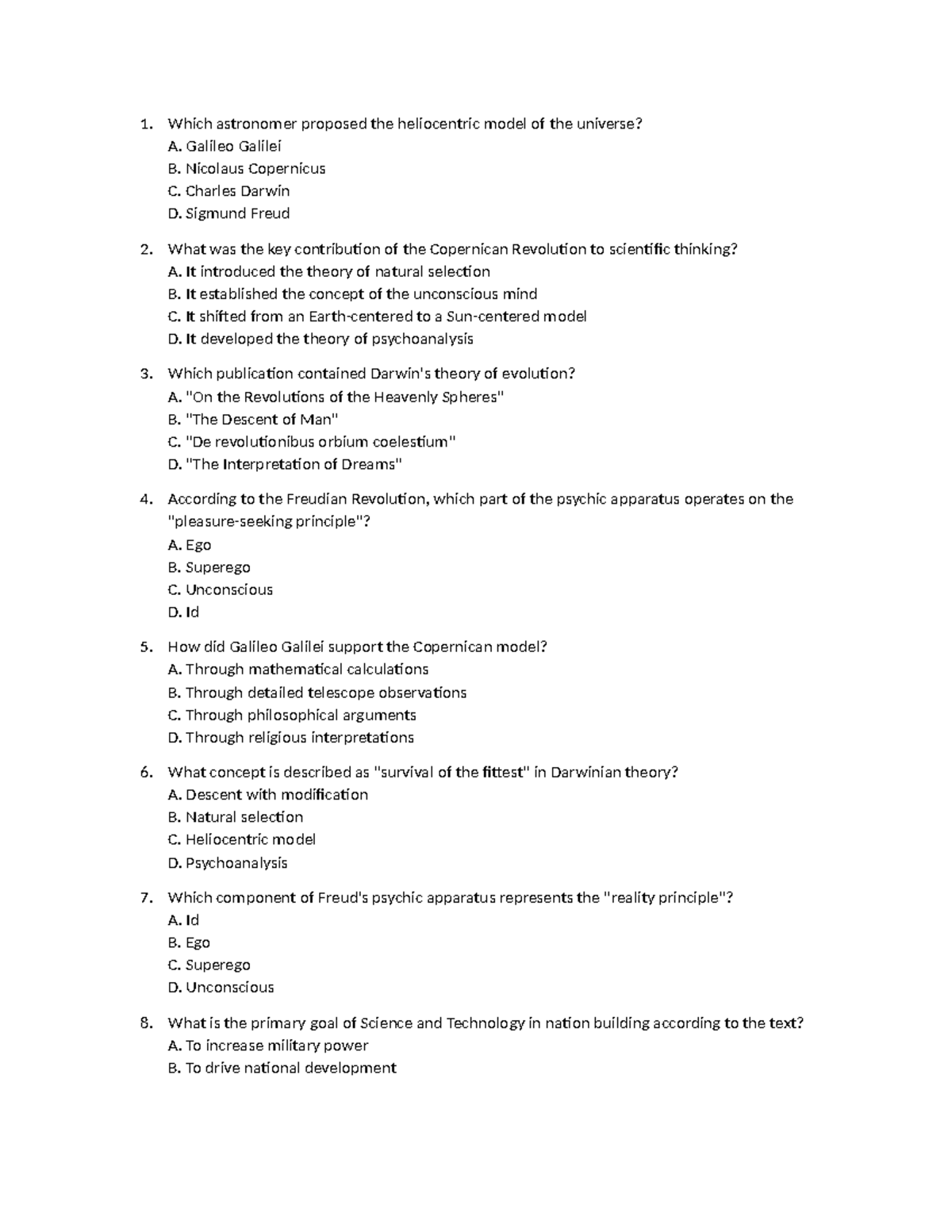 LONG QUIZ - STS 101: Copernican Revolution & Scientific Paradigms - Studocu