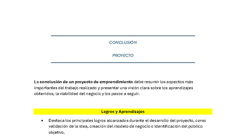 Conclusión Proyecto Emprendimiento 1o. Corte - Resumen y Viabilidad - Studocu