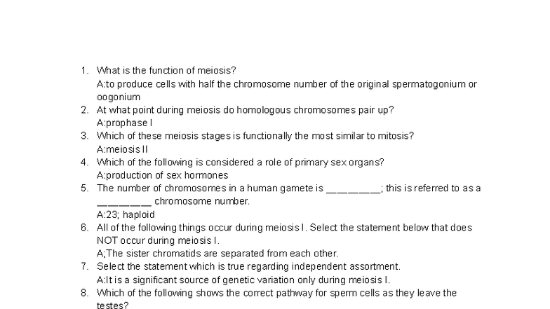 ChP 27 - Meiosis and Reproductive System Notes - Studocu
