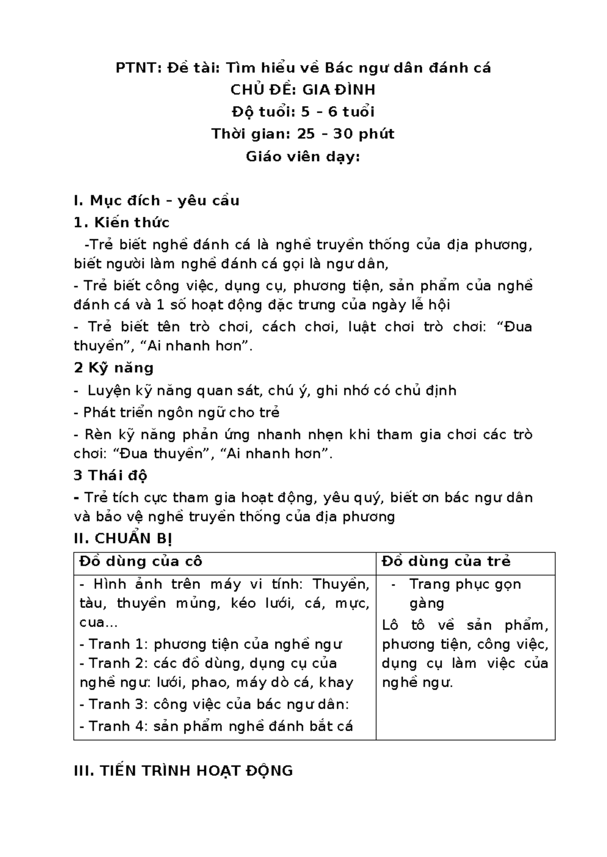 KPKH: Tìm hiểu về Nghề Ngư Dân Đánh Cá cho Trẻ 5-6 Tuổi - Studocu