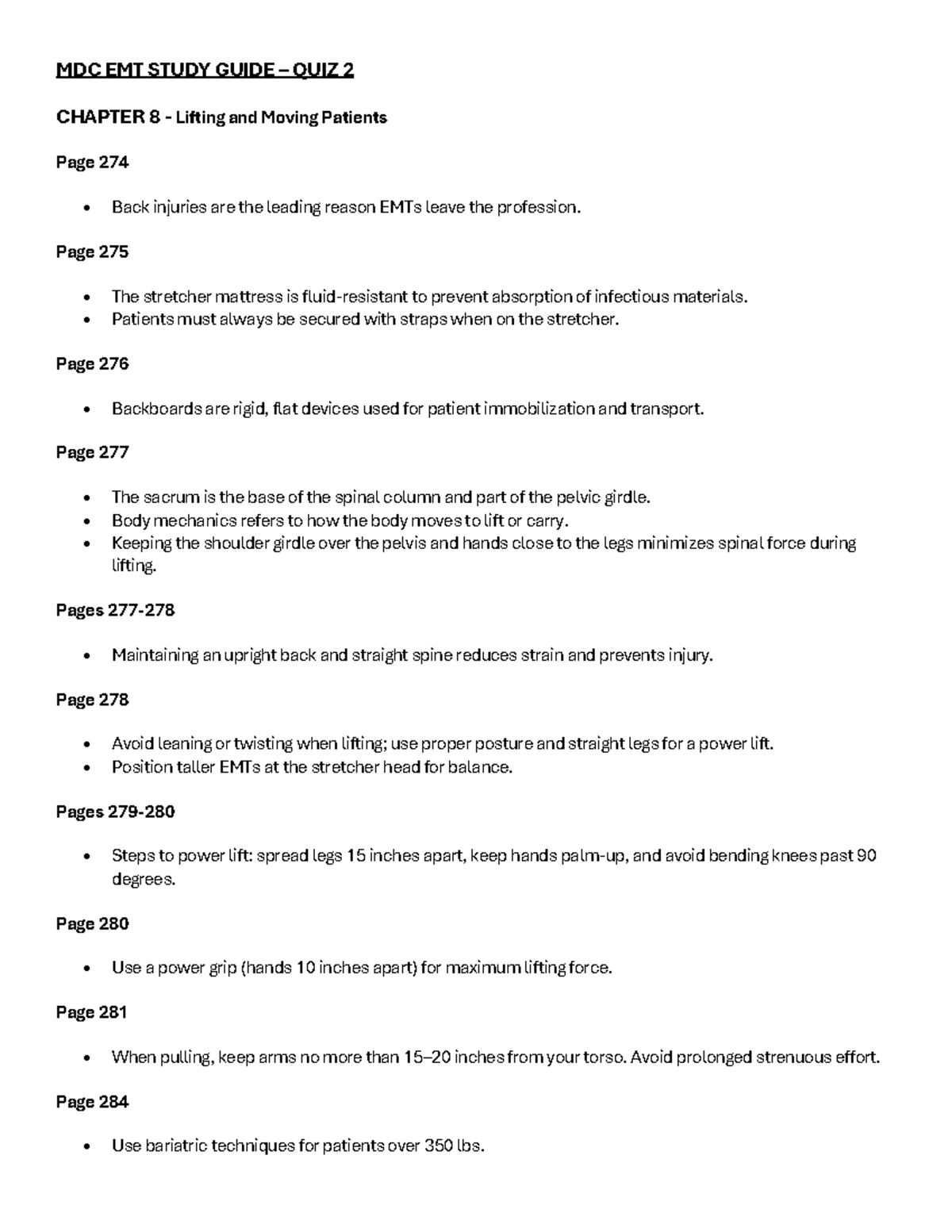 MDC EMT Study Guide: Quiz 2 - Lifting Patients & Airway Management ...