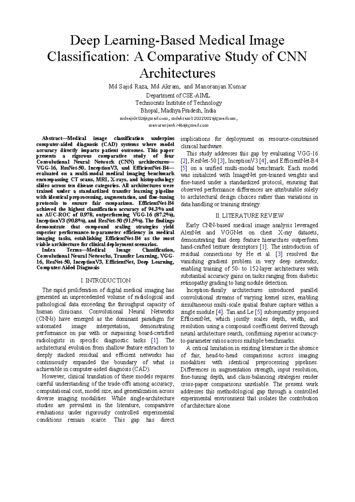 A Comparative Study of CNN Architectures for Medical Imaging (MD 101 ...