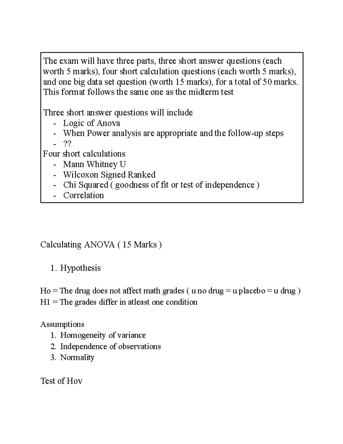 PSY201 Final Exam Notes: ANOVA, Power Analysis & Hypothesis Testing ...